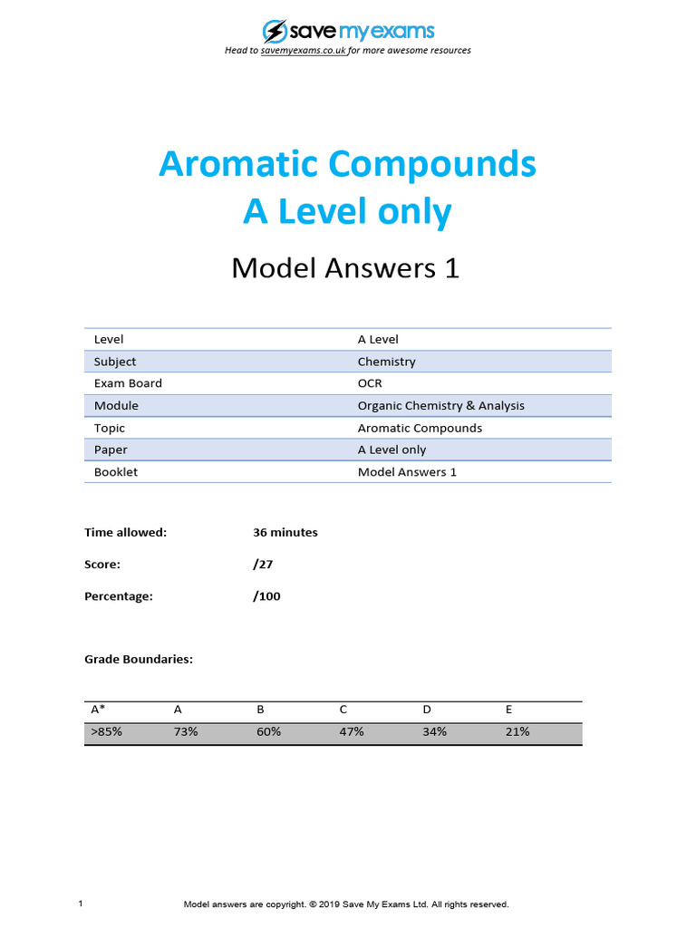 11 Aromatic Compounds Model Answers Booklet 1 A Level Only OCR A | PDF ...