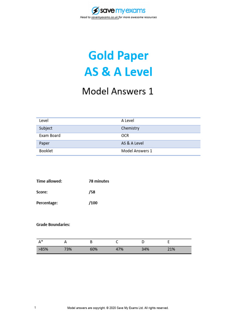 AS A Level Gold Paper 1 Model Answers OCR A Level Chemistry | PDF | Acid | Amide