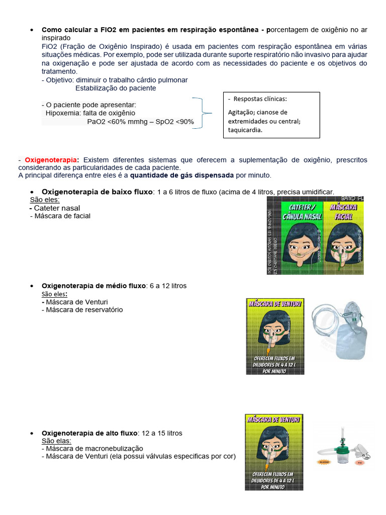 Resumo - Como Calcular A FIO2 em Pacientes em Respiração Espontânea ...