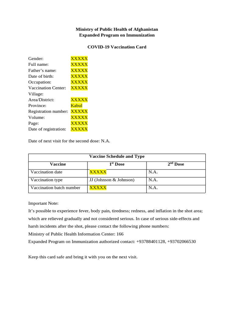 Johnson & Johnson Vaccine Card Template | PDF