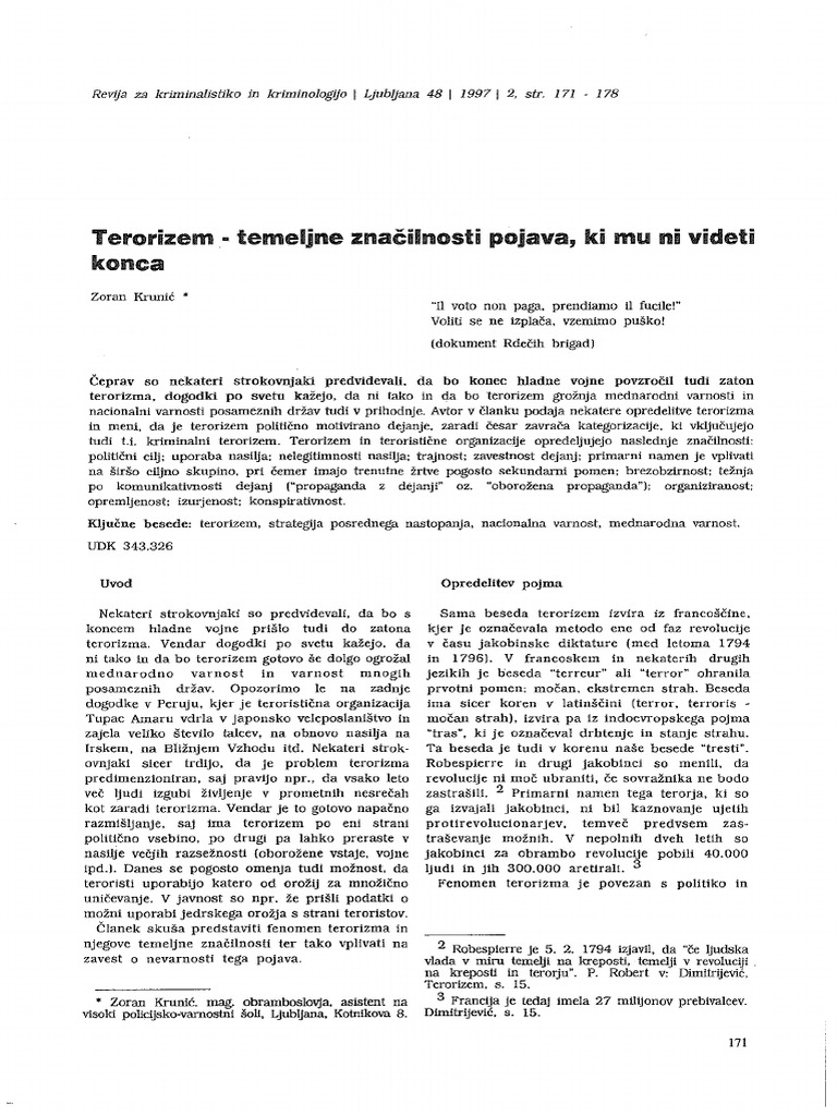 RKK1997 02 ZoranKrunic Terorizem TemeljneZancilnosti | PDF