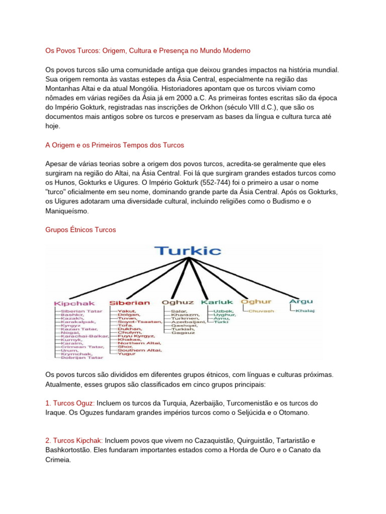 Origem e Grupos dos Povos Turcos | PDF | Ásia central | Ásia