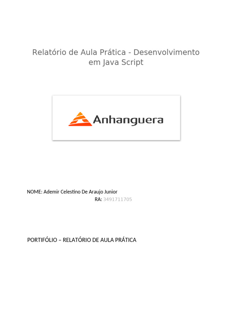 Relatório de Aula Prática - Desenvolvimento em Java Script(1) | PDF ... Relatório de Aula Prática - Desenvolvimento em Java Script(1) | PDF ...