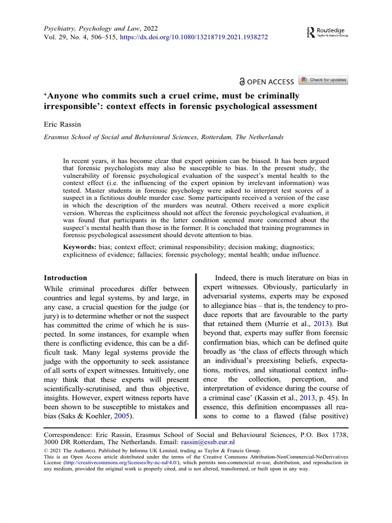 Context Effects in Forensic Psychological Assessment | PDF ...