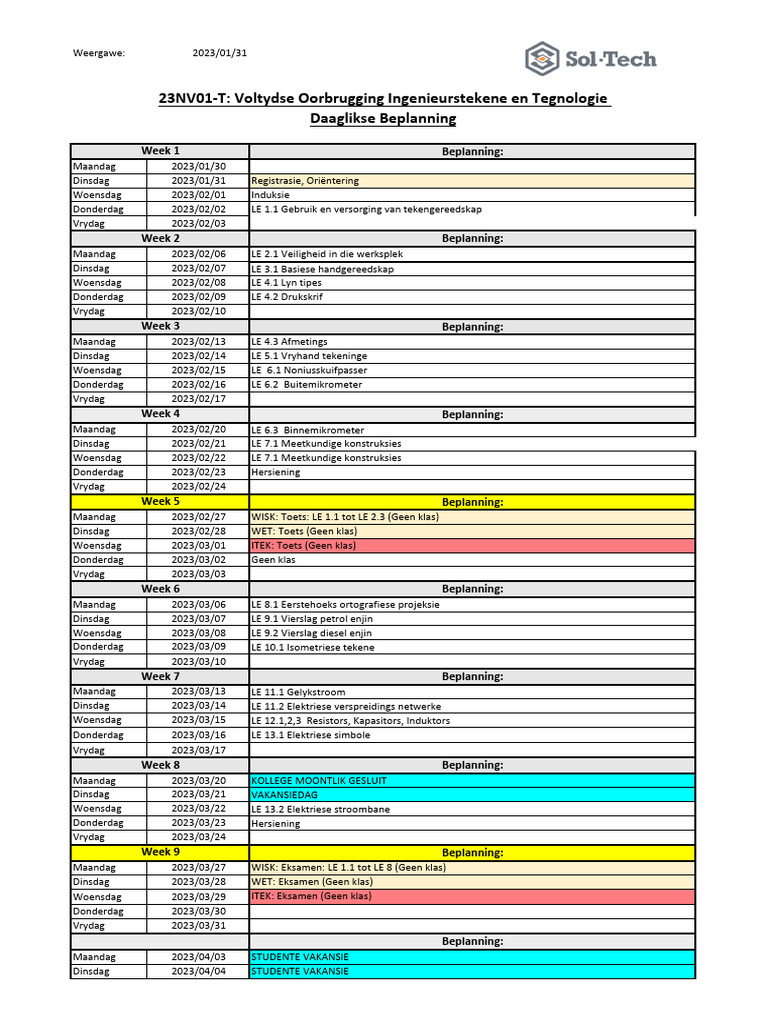Werkskedule beplanning | PDF