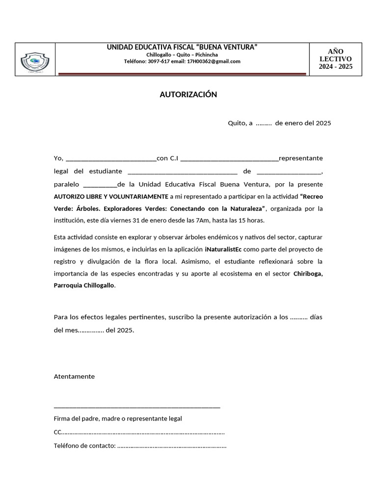 AUTORIZACION Recreo Verde | PDF