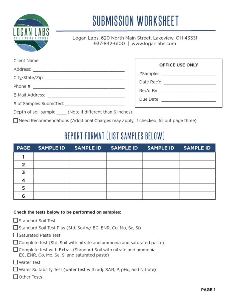 Logan Labs Soil Test Submission Guide | PDF | Soil Science | Earth Sciences