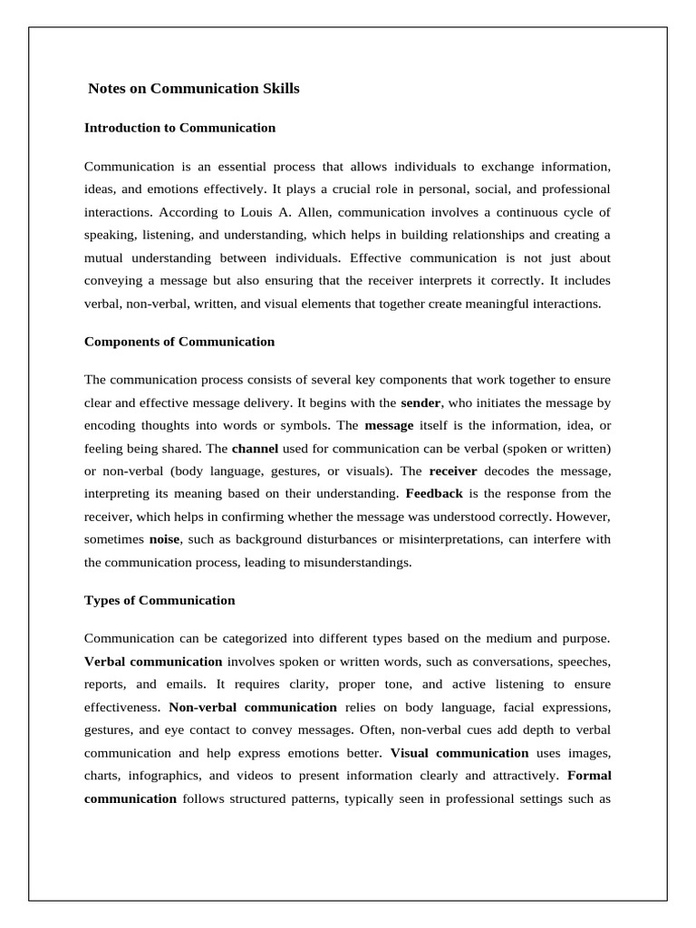 Notes On Communication Skills | PDF | Communication | Nonverbal ...