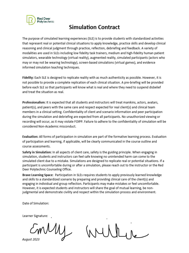 2023 Simulation Contract | PDF | Simulation | Learning