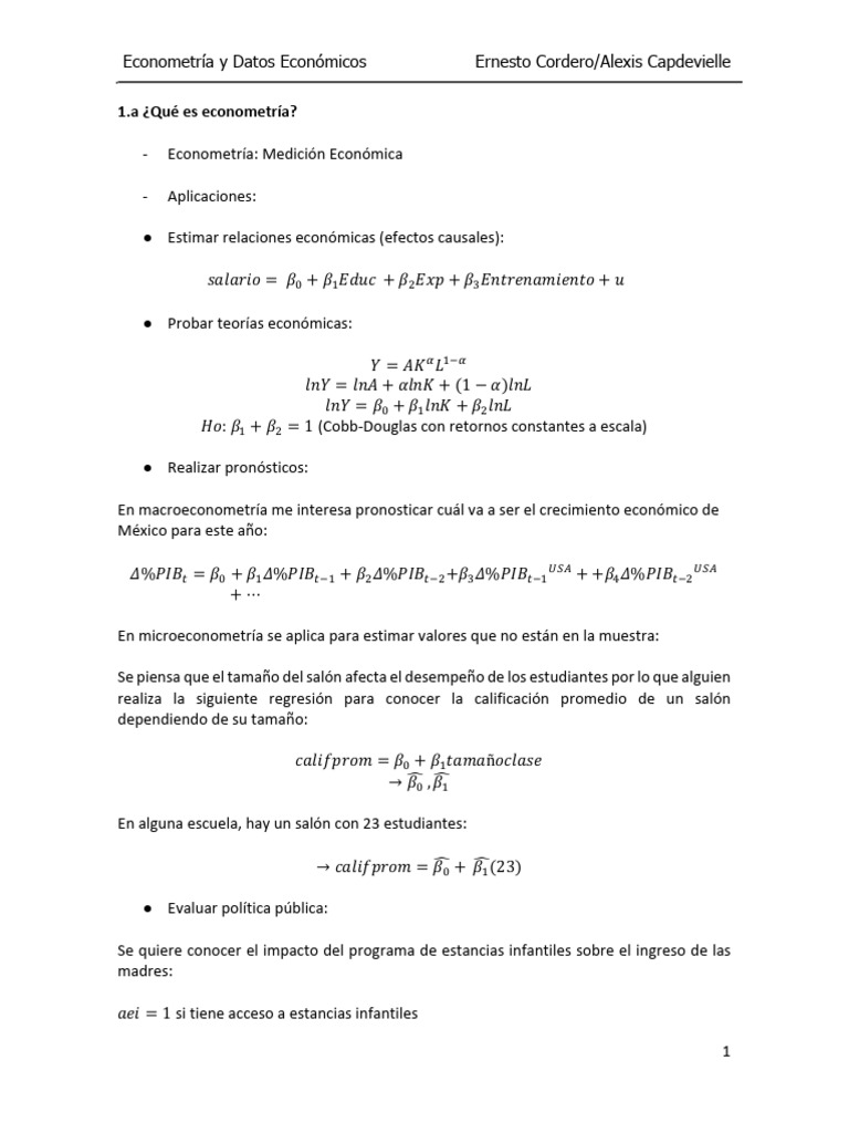 Econometría y Datos Económicos-1 | PDF | Econometría | Mínimos cuadrados ordinarios