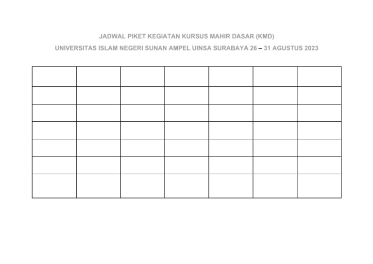 Jadwal Piket Kegiatan Kursus Mahir Dasar | PDF