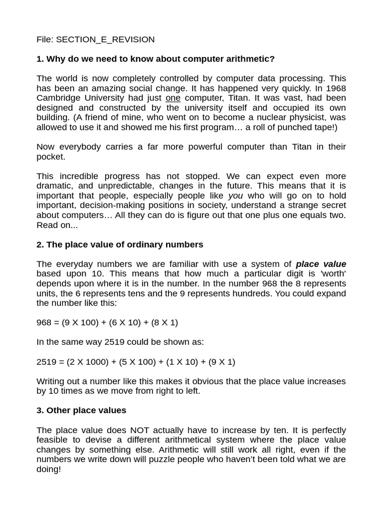 Section e Revision | PDF | Arithmetic | Computer Engineering