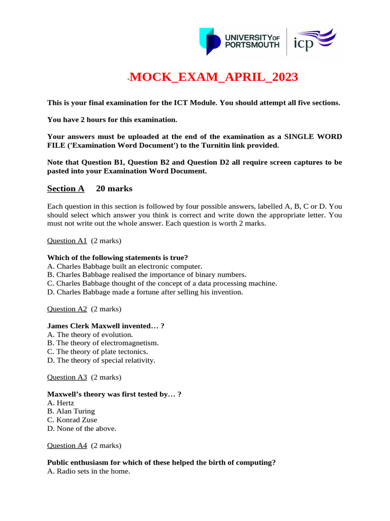 Ict Mock April 2023 (2) | PDF | Computing | Computer Science