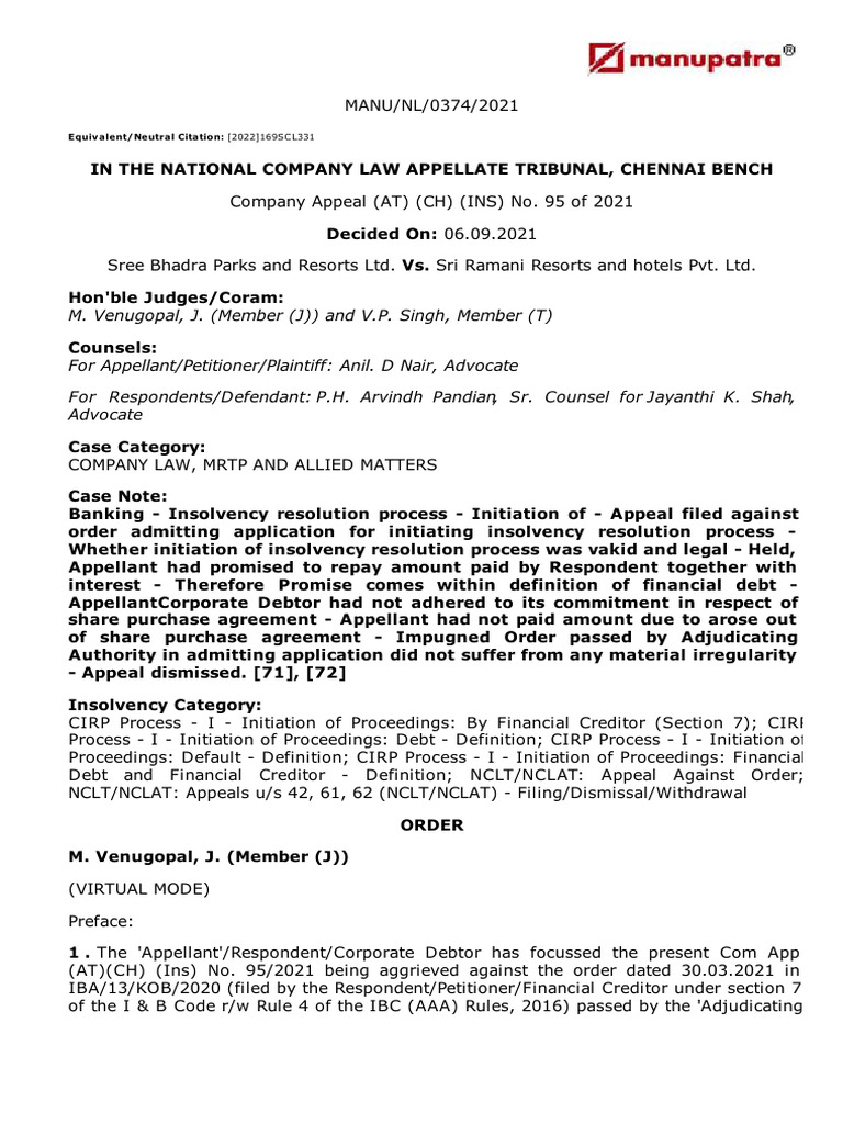 Sree Bhadra Parks and Resorts LTD Vs Sri Ramani ...