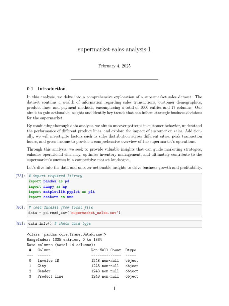 Supermarket Sales Analysis 1 | PDF | Gross Margin | Mean