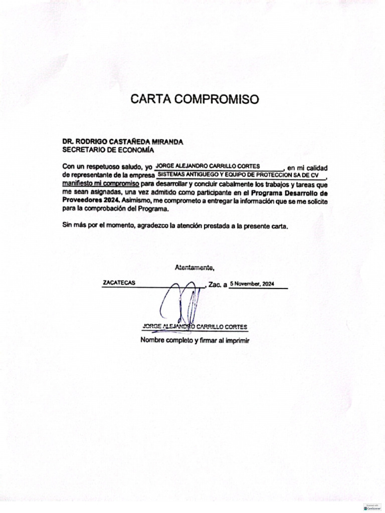 Carta Compromiso Firmada | PDF