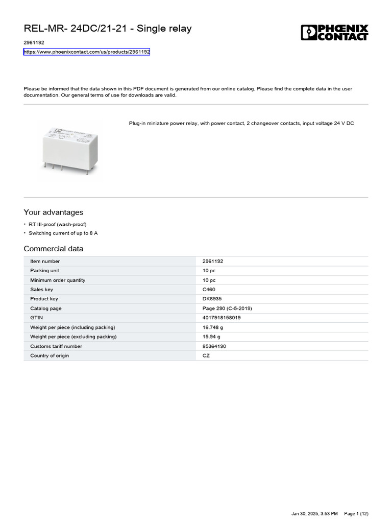 Phoenix Contact 2961192 en | PDF | Relay | Alternating Current