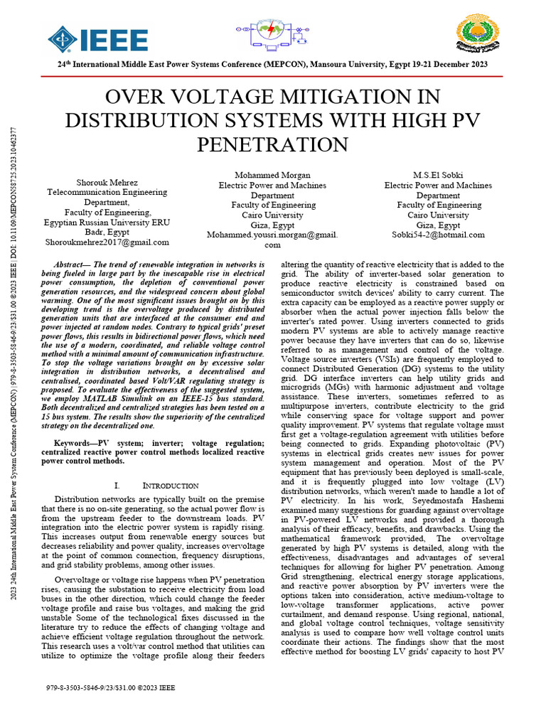 Over Voltage Mitigation In Distribution Systems With High Pv