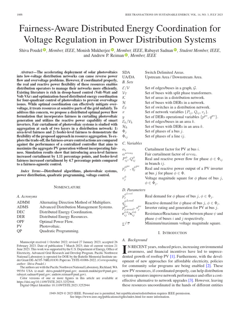 Fairness-Aware Distributed Energy Coordination for Voltage Regulation in Power Distribution ...