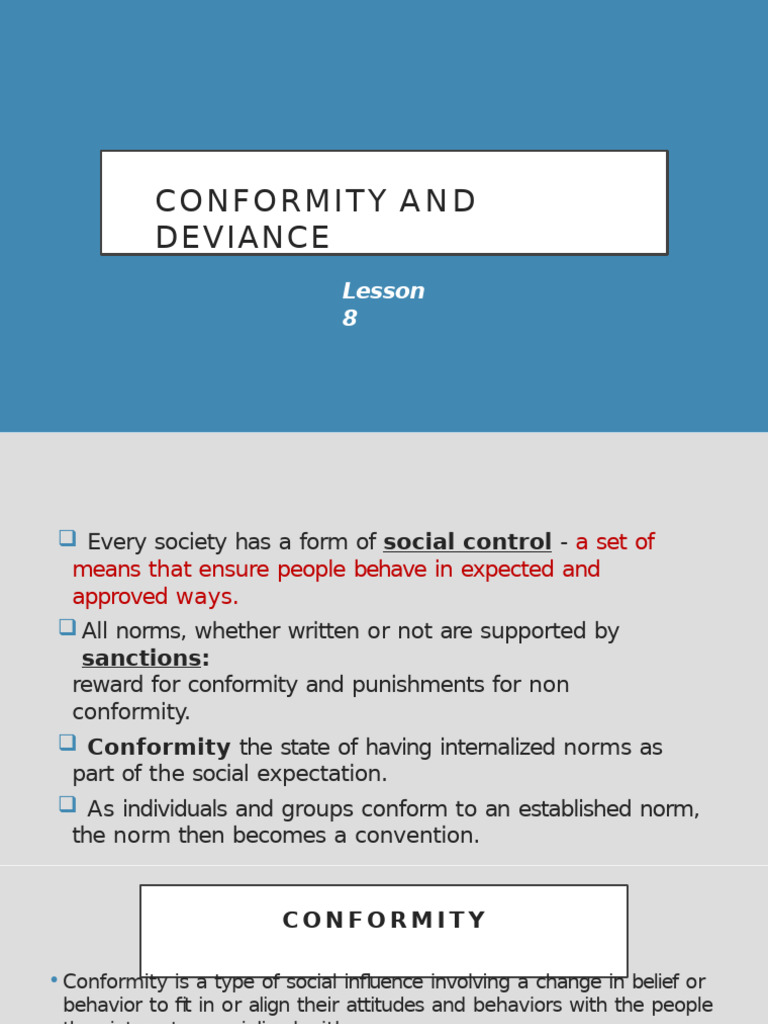 Lesson 7- Conformity and Deviance | PDF | Deviance (Sociology) | Conformity