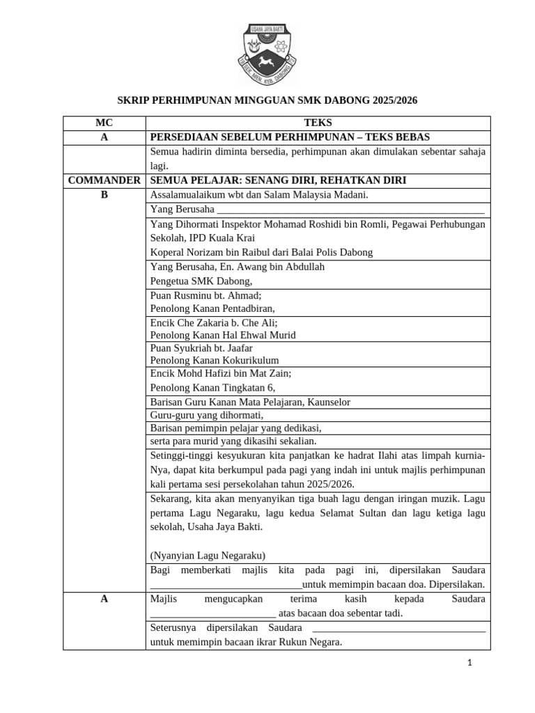 Teks Emcee Perhimpunan Ahad | PDF