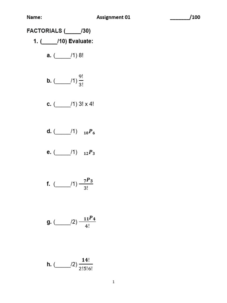 Assignment 01 - Permutation Review | PDF | Permutation | Combinatorics