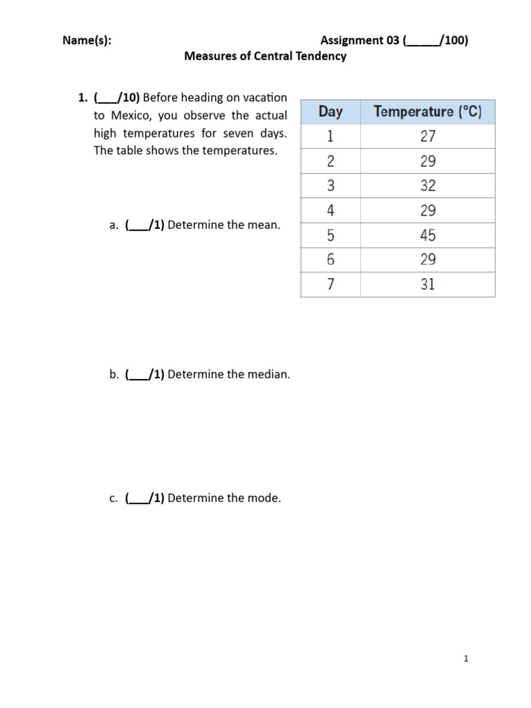 Measures of Central Tendency Assignment | PDF | Statistical Analysis ...