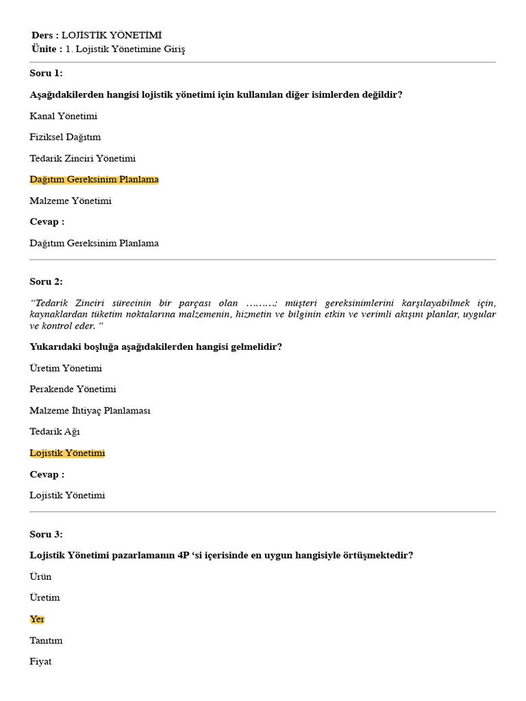 Lojistik Yönetimi Vize | PDF