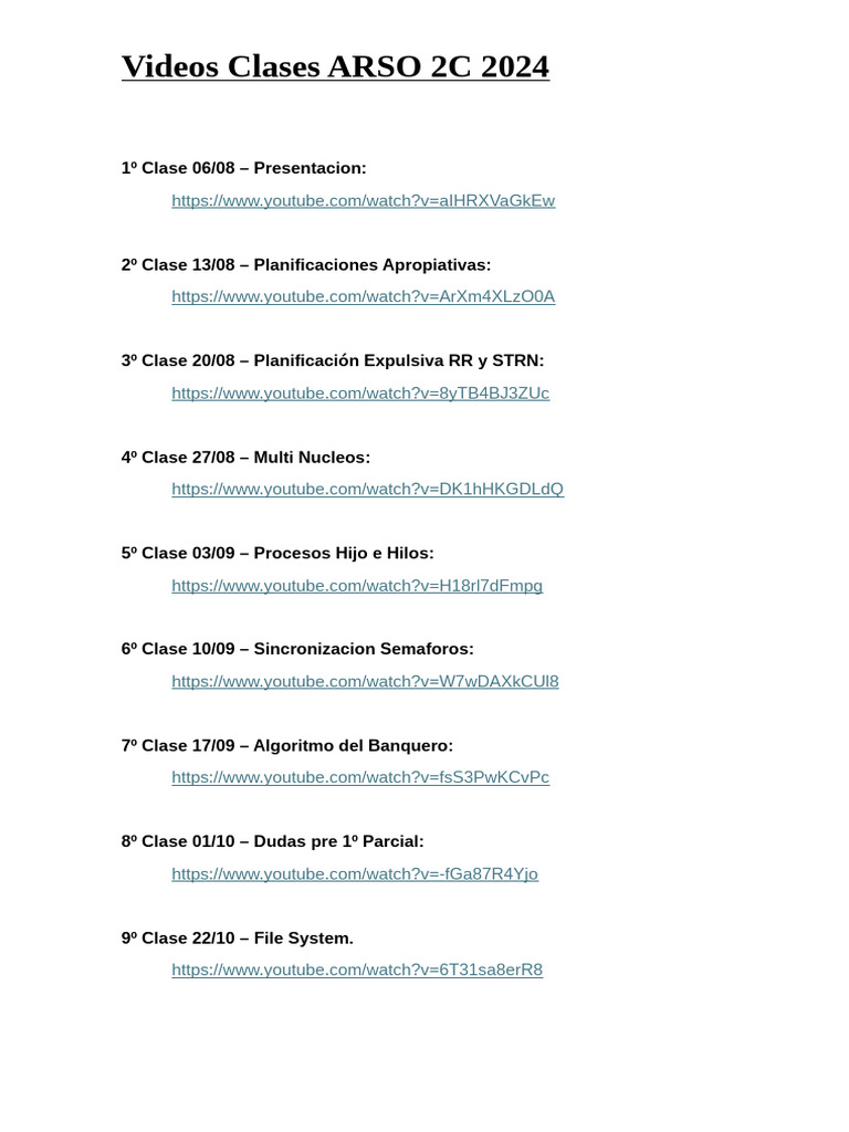 Clases ARSO 2C 2024: Videos y Temas | PDF
