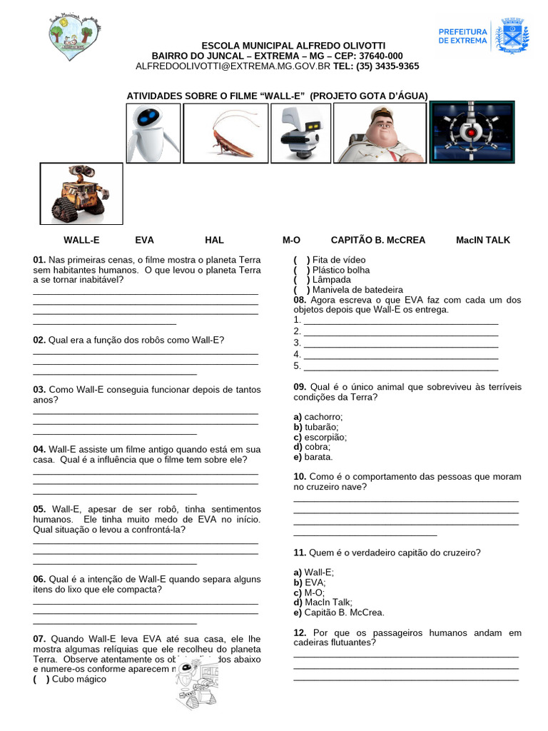 Atividades Sobre o Filme Wall e | PDF