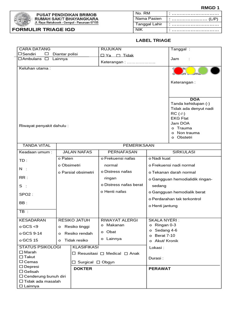 Formulir Triage Igd Baru | PDF