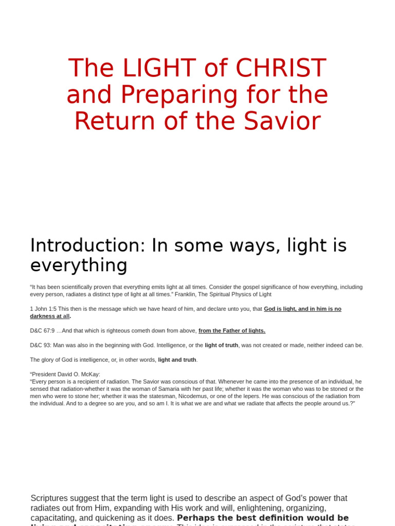 The LIGHT of CHRIST and Preparing For The Second Coming | PDF | Jesus | Light