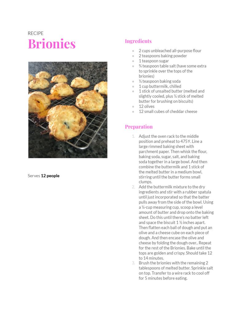 Brionie Recipe | PDF | Teaspoon | Baking