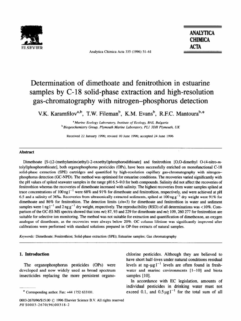 Dimethoate and Fenitrothion Detection in Estuaries | PDF | Oceanography ...