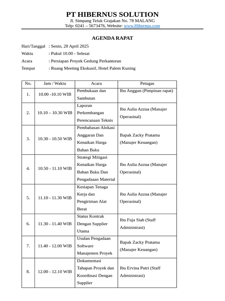 AGENDA RAPAT HIBERNUS SOLUTION | PDF