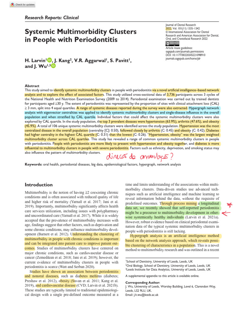 Systemic Multimorbidity Clusters in People With Periodontitis | PDF | Coronary Artery Disease ...