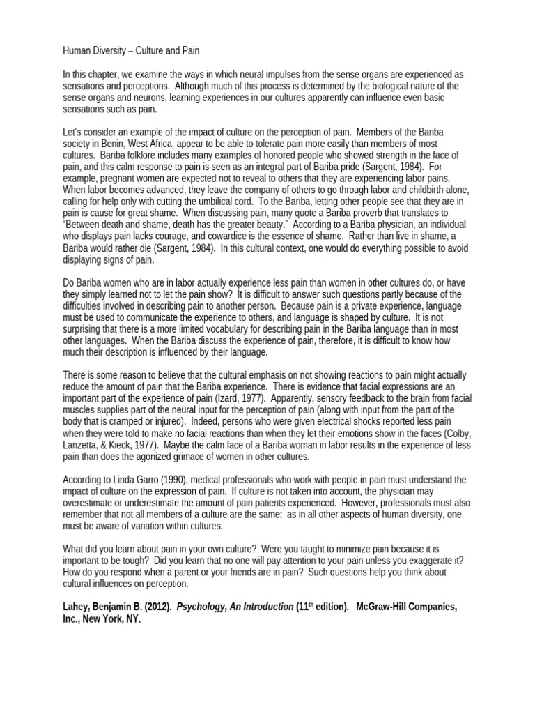 Human Diversity - Culture and Pain-2-1 | PDF | Pain | Experience
