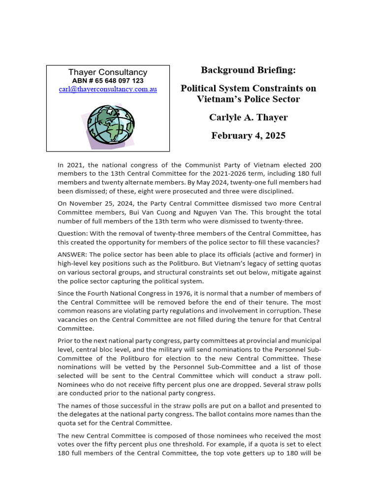 Thayer Political System Constraints On Vietnam's Police Sector | PDF ...