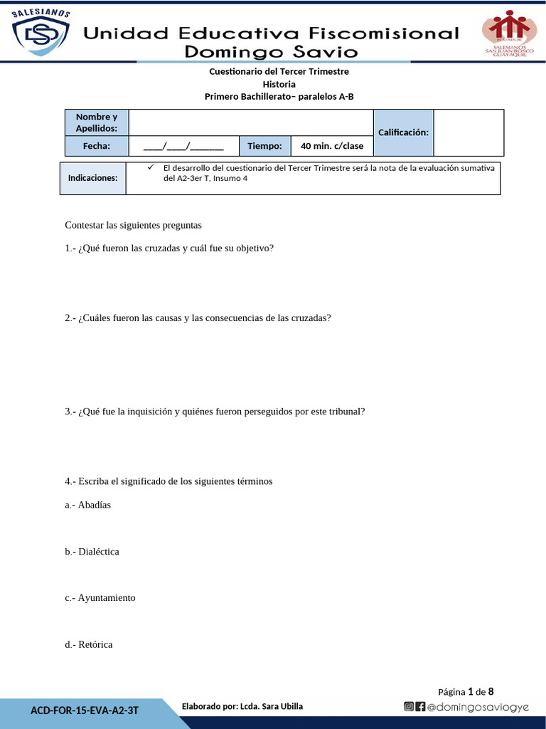 Eval A2 3T Hist 1BT 2024 2025 | PDF