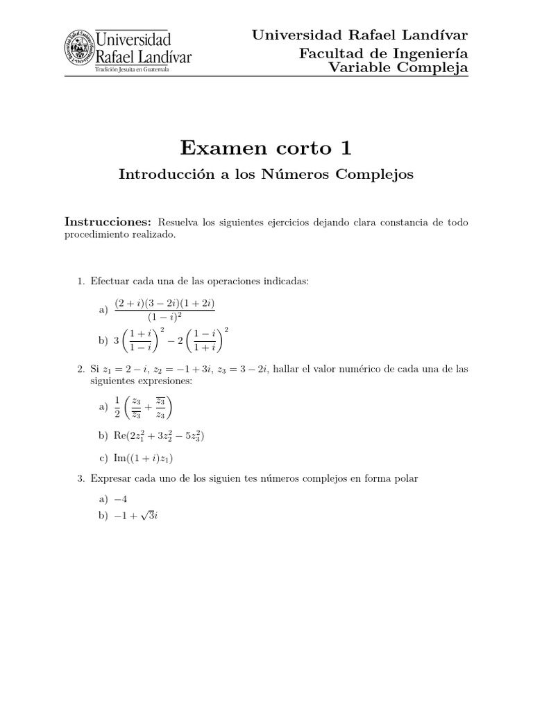 Exámen Corto No 1 Variable Compleja | PDF