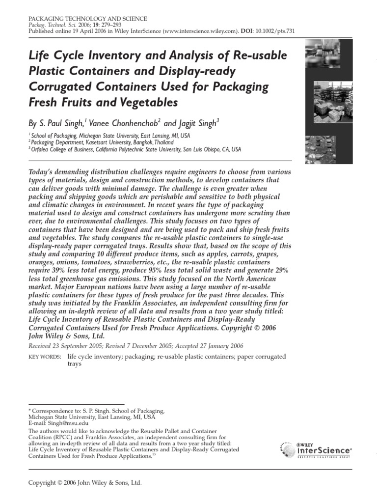 Packag Technol Sci - 2006 - Singh - Life Cycle Inventory and Analysis ...