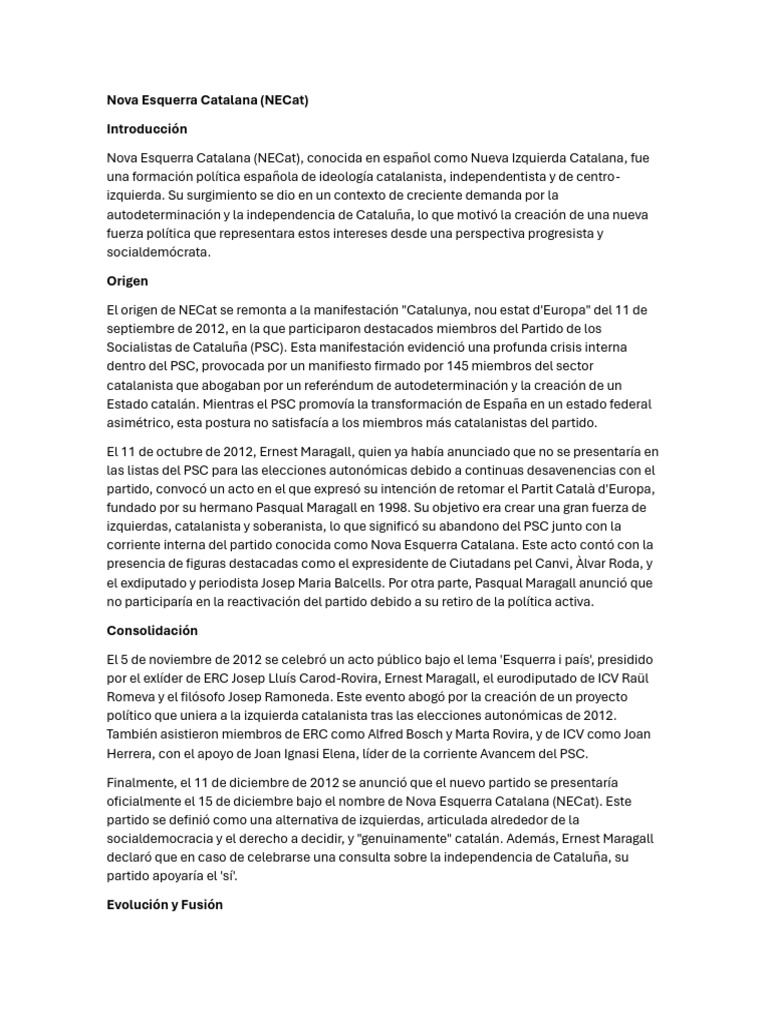 Nova Esquerra Catalana (NECat) | PDF | Política de españa | Cataluña