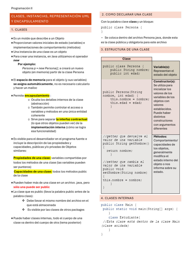 Clases y Encapsulamiento en Java | PDF | Objeto (informática) | Puntero ...