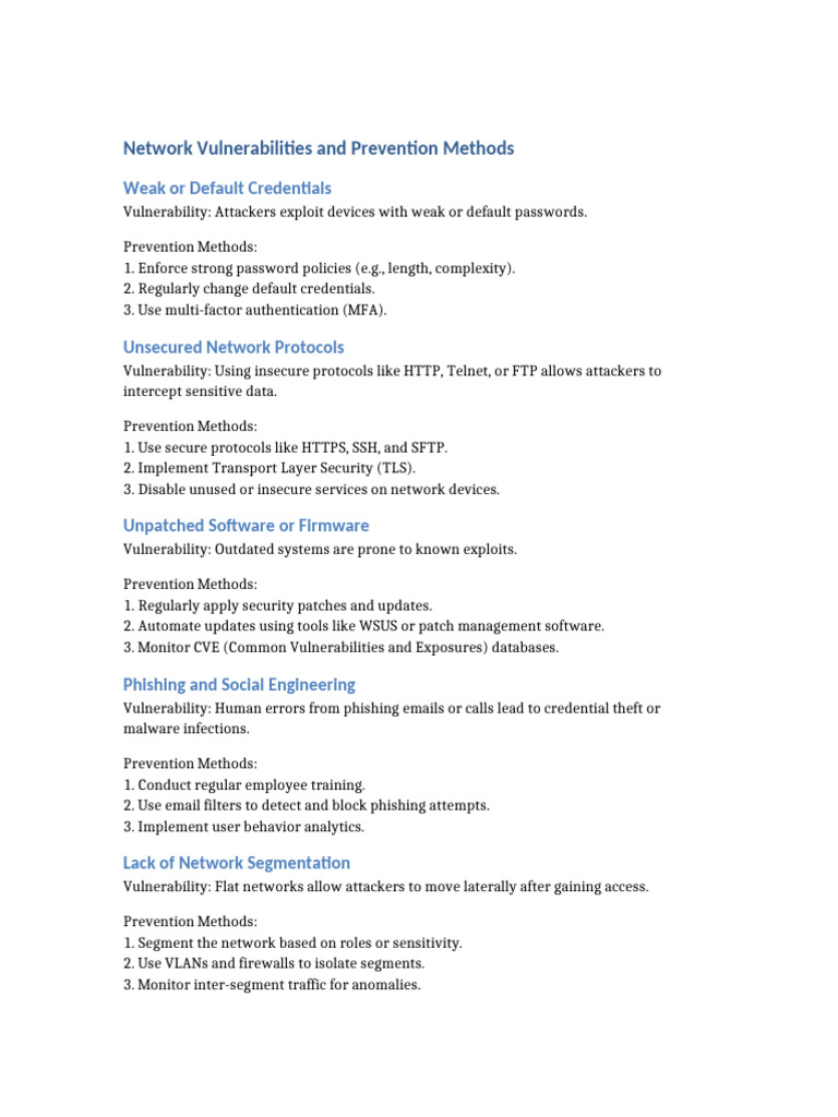 Network Vulnerabilities Prevention Methods | PDF | Computer Network ...