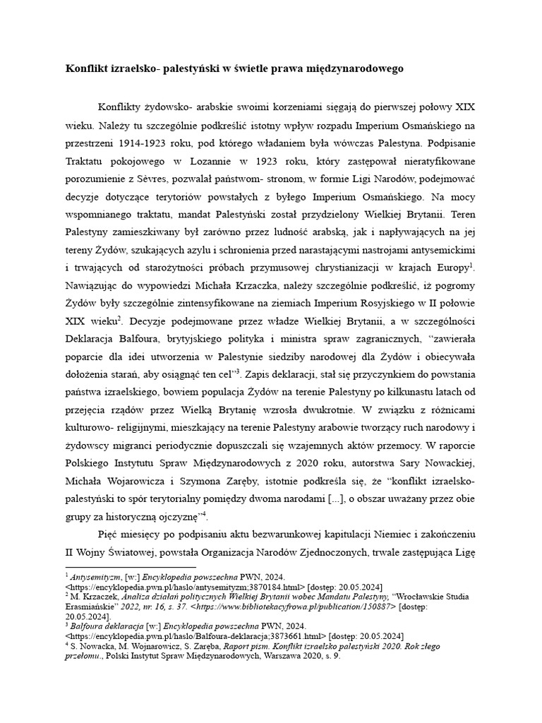 Aleksandra Rostkowska - Konflikt Izraelsko - Palestyński | PDF