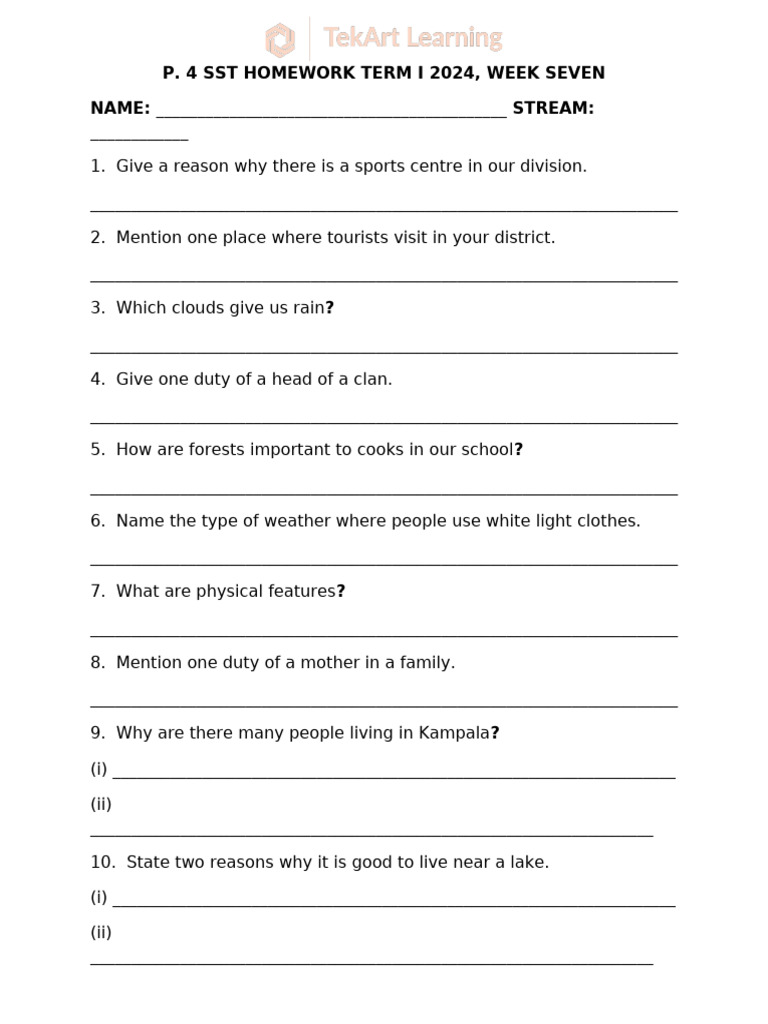 P.4 SST Homework Questions Term 1 | PDF