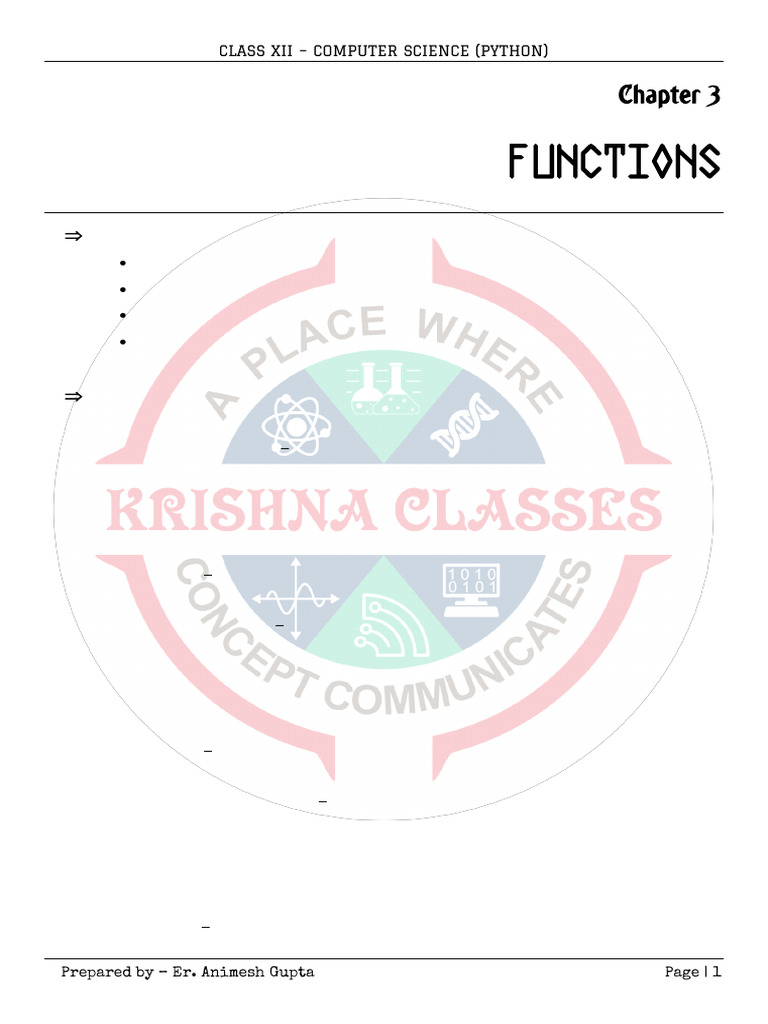 Class Xii Computer Science Chapter 3 Working With Functions Pdf Parameter Computer