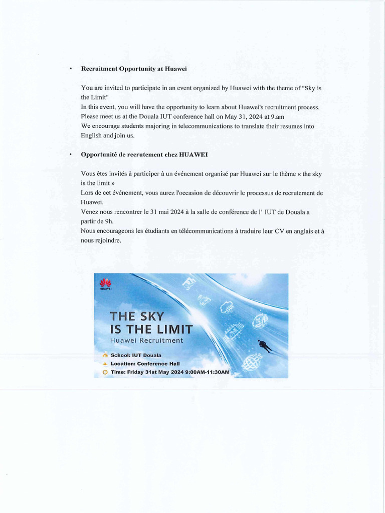Huawei Recruitment Announcement | PDF