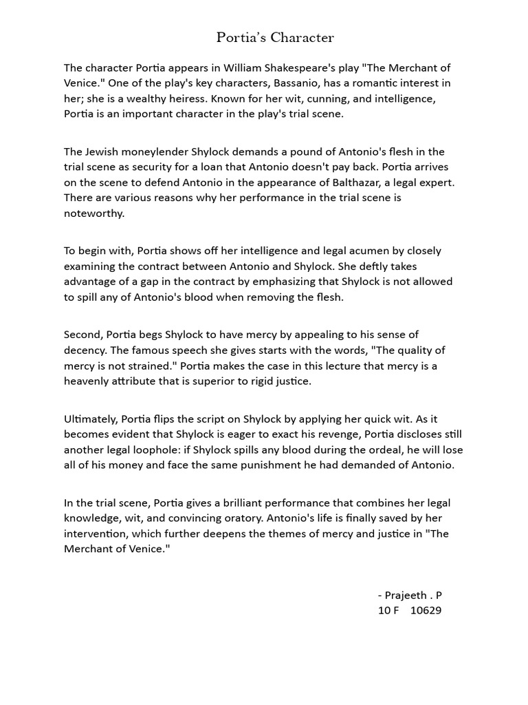 Portia's Role in Merchant of Venice Trial | PDF