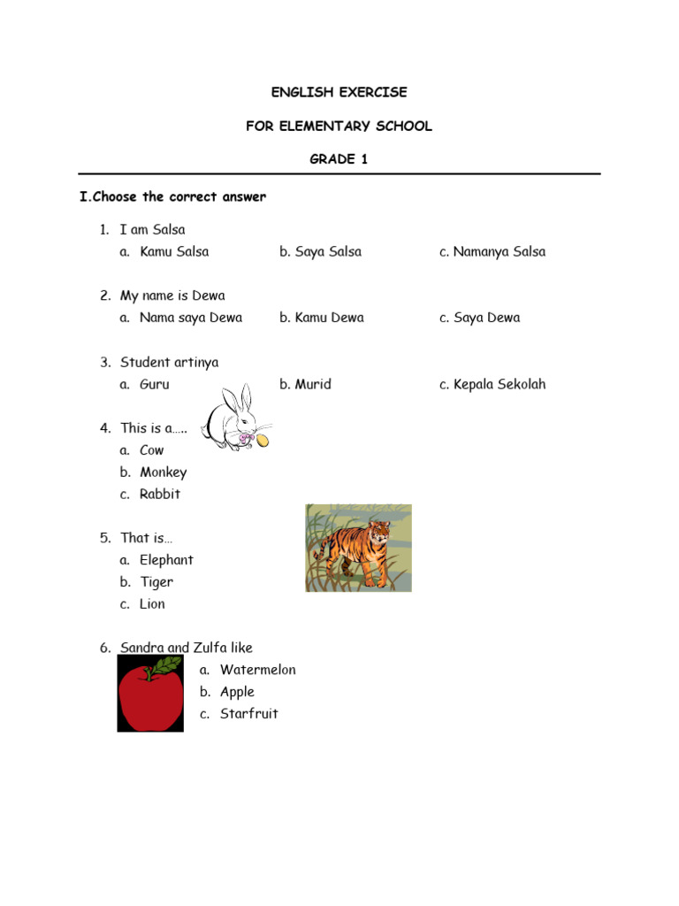 Grade 1 English Exercise Worksheet | PDF